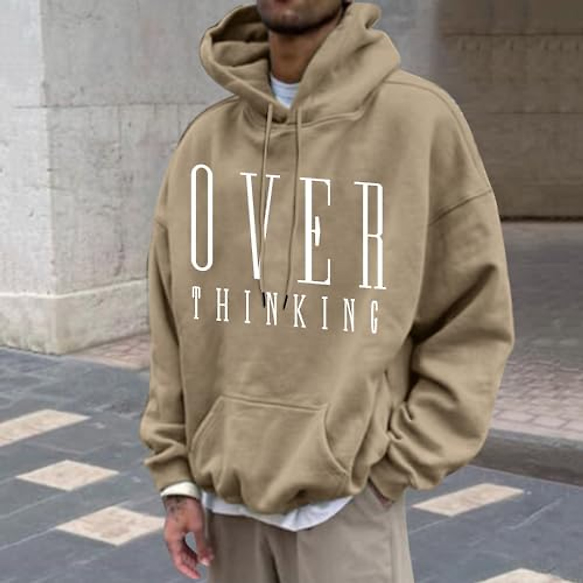 Muscularfit deals clearance 4xl Sweatshirts for Men Big and Tall Gym Workout Hoodie Casual Long Sleeve Lightweight Athletic Hooded Sweatshirt crewneck sweatshirts graphic plus size Beige L