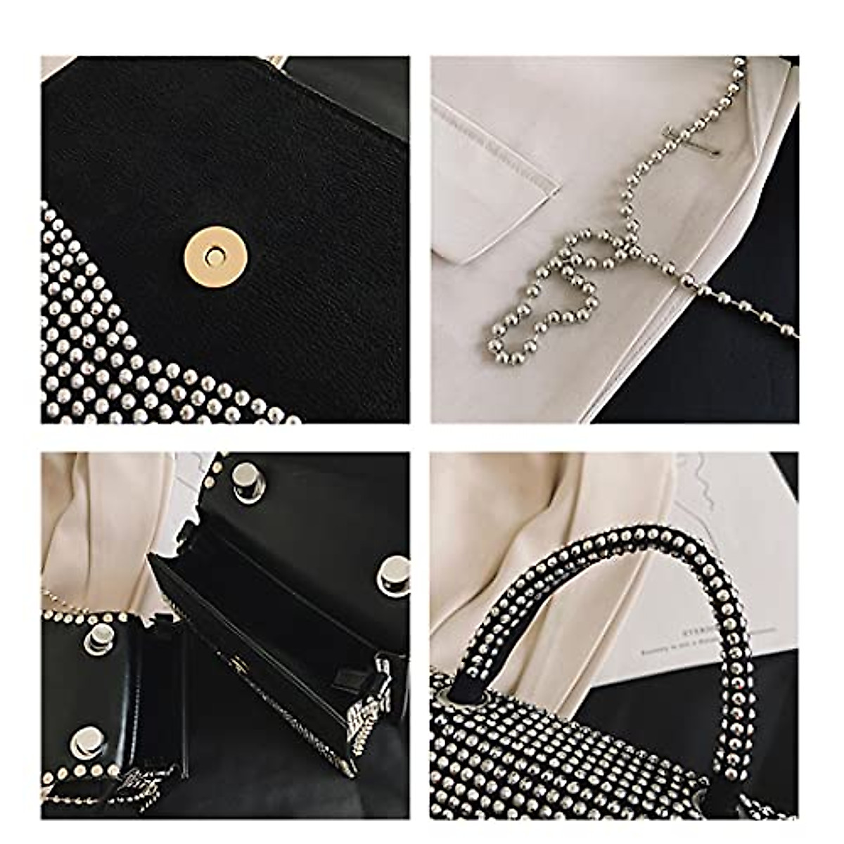 Bling Crystal Crossbody Chain Evening Purse Top Handle Bags Glitter Rhinestone Handbag Party Club Clutch Purse for Women (Silver)