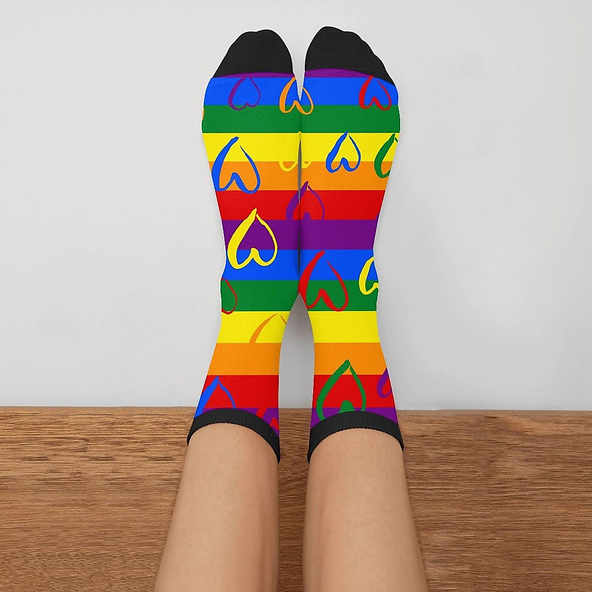Jedenkuku Gay Pride Rainbow Colored Valentine Heart Novelty And Interesting Socks For Men And Women