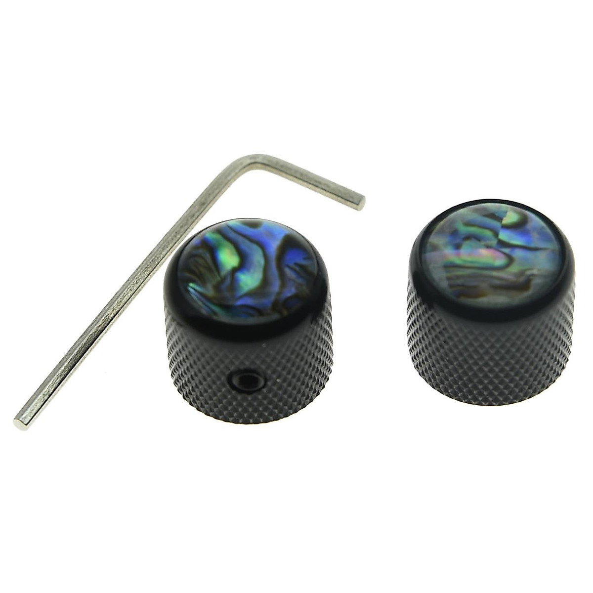 Dopro 2pcs Black Tele Telecaster Abalone Top Guitar Dome Knobs Bass Knobs with Set Screw and Wrench
