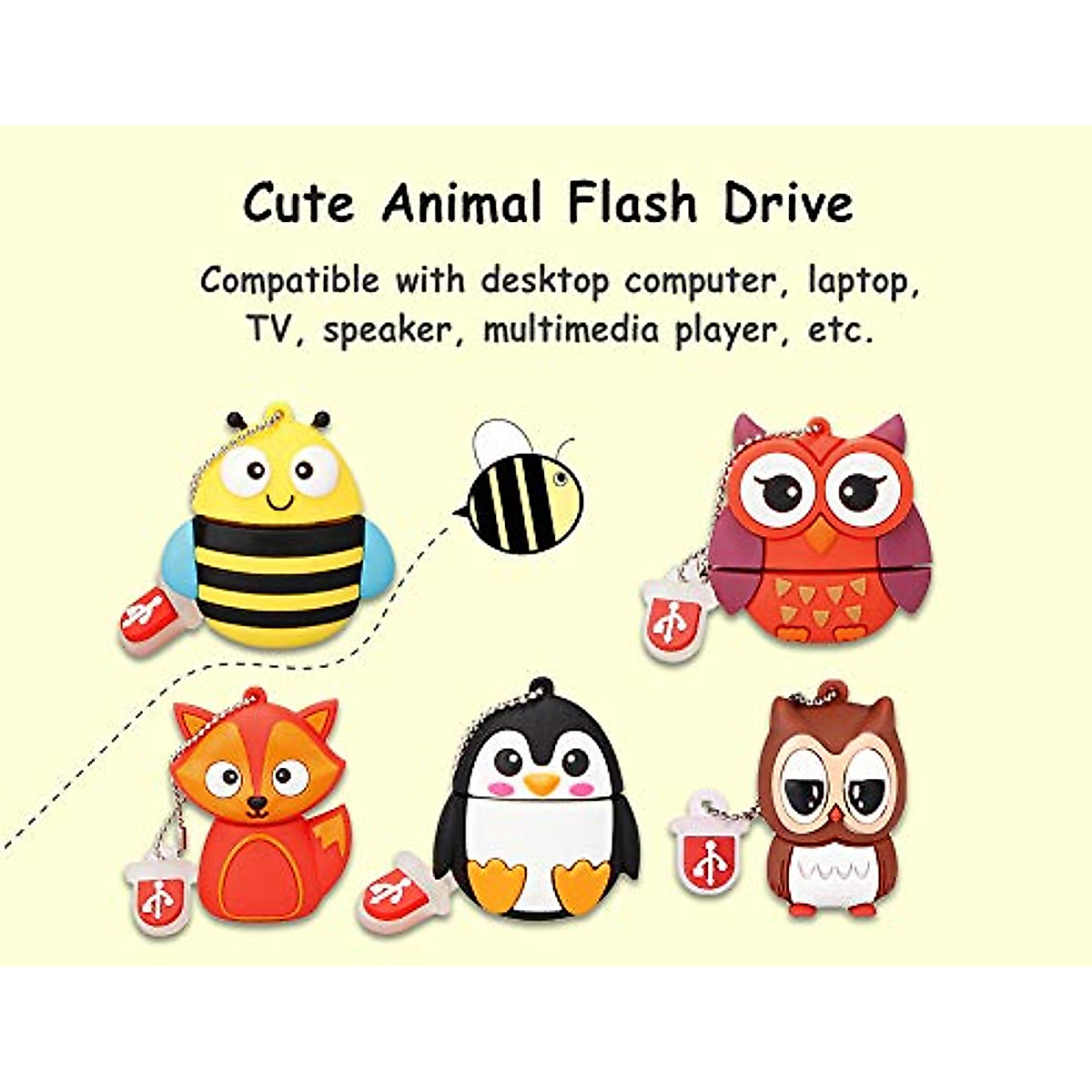Cute Animal Shaped USB Flash Drive 16GB 5 Pack, Wiedeus Cartoon Memory Stick Student Gifts Novelty Thumb Drives
