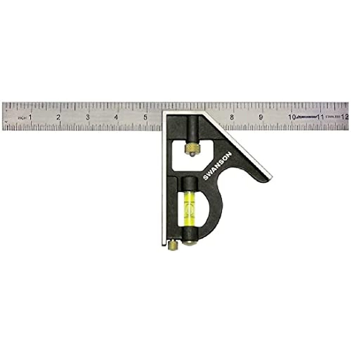 Swanson Tool Co TC132 12-Inch Combo Square with Cast Zinc Body, Stainless Steel Ruler and Brass Bolt