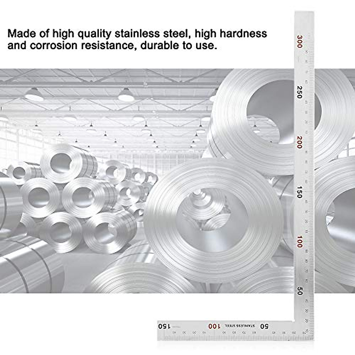 L-Shaped Framing Square Stainless Steel 90 Degree Right Angle Square Ruler Carpenter’s Square Metal Measurement Square Tool(300mm*150mm)