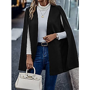 WDIRARA Women's Cape Blazer Cloak Split Sleeve Open Front Jacket Work Business Casual Blazer Solid Cape Coats Black M