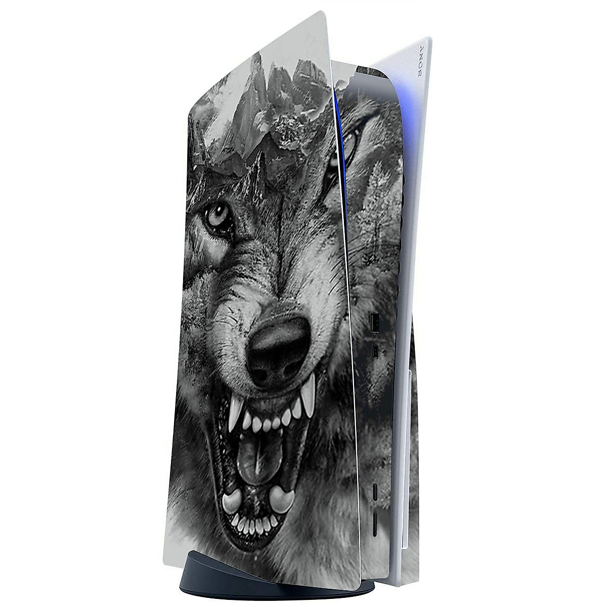 ITS A Skin Skins Compatible with Sony Playstation 5 Console Disc Edition - Protective Decal Overlay Stickers wrap Cover - Angry Wolf Growling Mountains