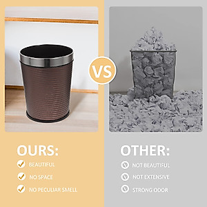 Ipetboom Pu Leather Garbage can Pu Leather Trash Can Wastebasket Garbage Container Bin Decorative Paper Basket Waste Bucket Storage Bin for Bathroom Living Room Office High Class Hotel 5L
