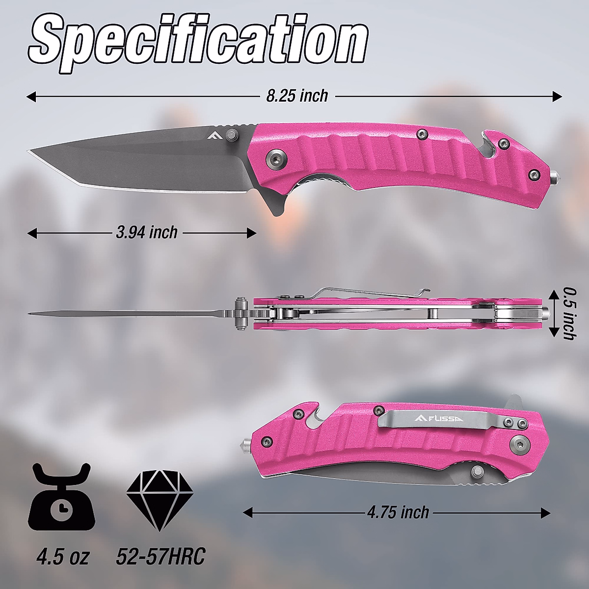 HAUSHOF Kitchen Knife Set and FLISSA Folding Pocket Knife, Titanium Coated Starter Knives Set for Kitchen with Ergonomic Handle, Tactical Knife with Liner Lock