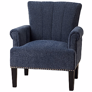 Henf Accent Chair Rivet Tufted Polyester Armchair, Living Room Chair Single Sofa, Barrel Chair Club Chair with Rubber Wood Legs, Upholstered Chair for Living Room/Bedroom/Hosting Room (Navy)