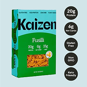 Kaizen Low Carb Keto Pasta Fusilli - High Protein (20g), Gluten-Free, Keto-Friendly (6g Net), Plant-Based Lupini Noodles made w/High Fiber Lupin Flour - 8 ounces (Pack of 3)