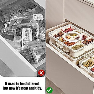 Mimeile Plastic Seasoning Organizer Box Spice Storage Containers Snack Condiment Food Holder 8 Compartment with Sealing Lid Handle Divided Serving Tray for Kitchen Cabinet Pantry Refrigerator