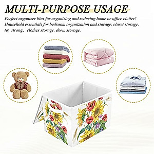 innewgogo Sunflower Storage Bins with Lids for Organizing Foldable Storage Box With Lid with Handles Oxford Cloth Storage Cube Box for Dog Toys