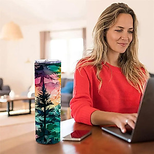 TUMBTU Funny Tumbler for Women Men Camping Crew Friends, Fire, Drinks, Pine Trees 20oz Tumbler With Lid 18/8 Stainless Steel Cup Double Wall (Pack of 1)