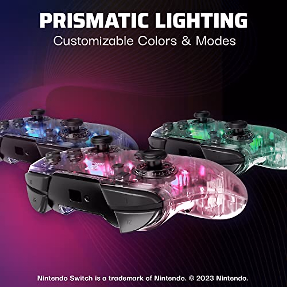 PDP Afterglow LED Wireless Deluxe Gaming Controller - Licensed by Nintendo for Switch and OLED - RGB Hue Color Lights - See through Gamepad Controller - Paddle Buttons