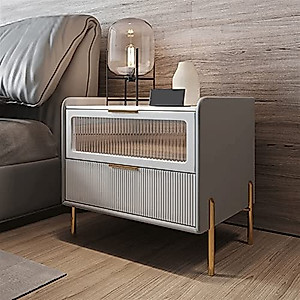 HIGOH Bedside Table Bed Head Cabinet Easy Storage Bed Leather Smart Side Cabinet Bedroom