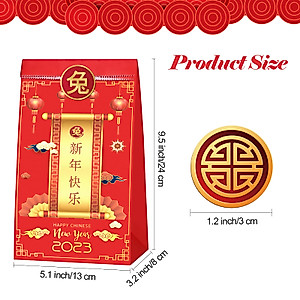 MIMIND 24 Pieces 2023 Happy Chinese New Year Gift Bags Lunar New Year Spring Festival Treat Candy Favor Bags with Round Sticker for Year of The Rabbit Chinese New Year Party Supplies Decors, 6 Design