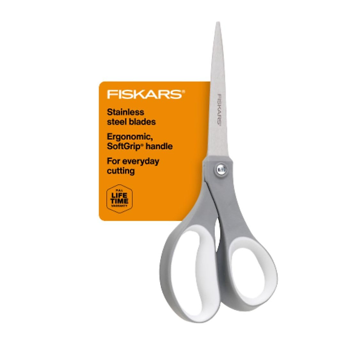 Fiskars 01-004761J Softgrip Scissors Straight Stainless Steel, 8 Inch,Gray