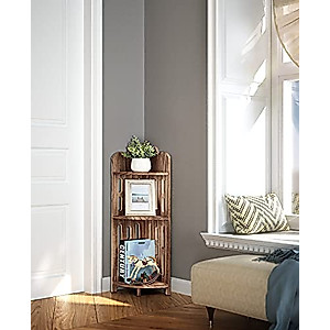 Meangood Bathroom Corner Shelf Stand, 3 Tier Solid Wood Display Shelf for Narrow Space, Shower Corner Shelf, Plant Stand Nightstand, for Living Room, Bedroom, Home Office, Elegant Carbonized Black