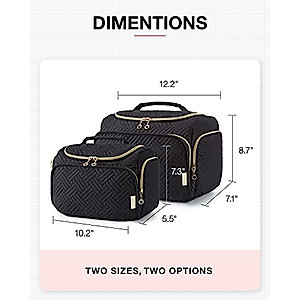 BAGSMART Travel Toiletry Bag for Women, Cosmetic Bag Makeup Bag Organizer with Handle, Travel Bag for Toiletries, Travel Accessories, Full Sized Container, Black-M