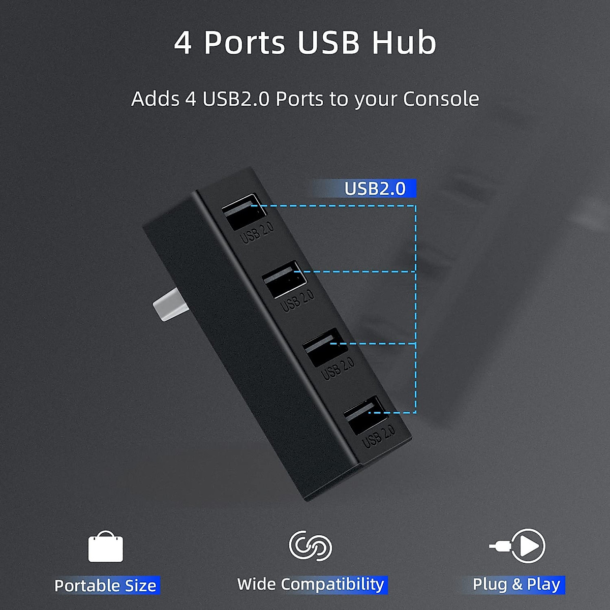 Mcbazel 4 Ports USB Hub 2.0 for Xbox Series X/S, Portable High Speed USB Hub Splitter Expansion Adapter Accessories Compatible with Xbox Series X/S Console - Black