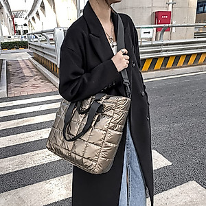 AZURAOKEY Women Lar Quilted Puffer Tote Bag Nylon ow Shopper Bag Women er tch th Handle Fem