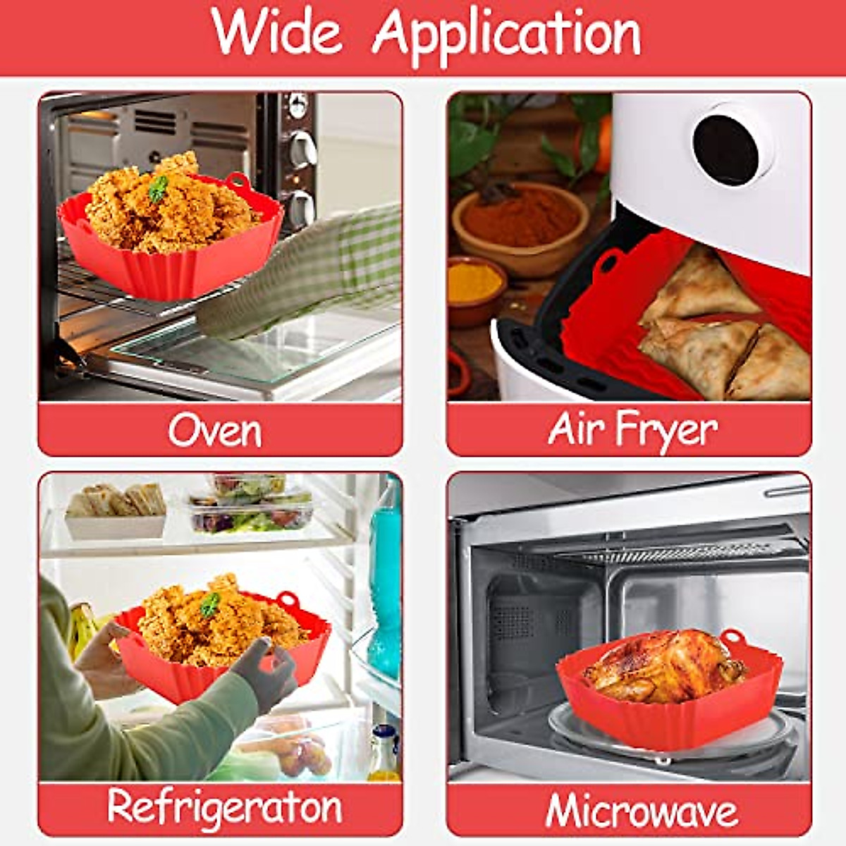 yallcaty 2 Pack Air Fryer Silicone Liners,8 Inch Silicone Air Fryer Liner Pot Square Large for 4qt-6qt,Food Grade Reusable Liners of Air Fryer Basket for Ninja Cosori Instant Baking Accessories