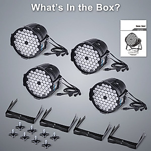 Seven Stars LED Stage Lights Sound Activated, RGB DMX Stage DJ Lights Sound Activated, LED Par Lights Party Wash Lights for Parties, Church, Concert, Wedding, Bar, Club Stage Lighting (4 Pack)