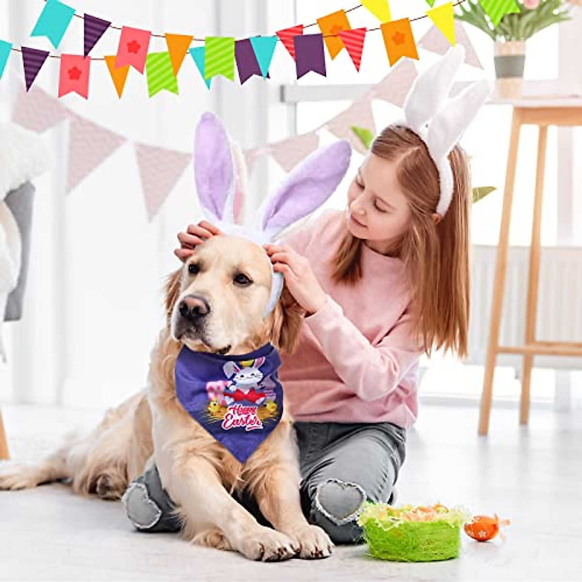 6 Pcs Dog Easter Costumes Set Include Dog Bunny Ears Dog Tutu Cute Dog Bandana Handcrafted Tutu Dog Costume for Easter Hunt Party Supplies Medium Large Dogs Cats Puppy Party Accessory