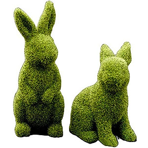 Yuemengxuan Easter Furry Flocked Bunny Garden Decorations Artificial Moss Rabbit Easter Décor Figurines Tabletop Ornament (Green 2Pcs, One Size)