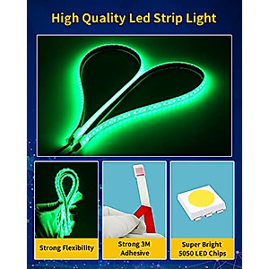 Green Led Strip Lights,24inch 12V Interior Light Strip IP68 Waterproof Cuttable for Car Motorcycles Boat Golf Cart Truck Cargo Home Decoration with Strong Nano Tape(4PCS)