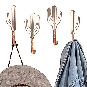MyGift Wall Mounted Decorative Copper-Tone Metal Entryway Coat Hooks Saguaro Cactus Shaped Hanging Novelty Hooks, Southwest Style Home Decor, Set of 4
