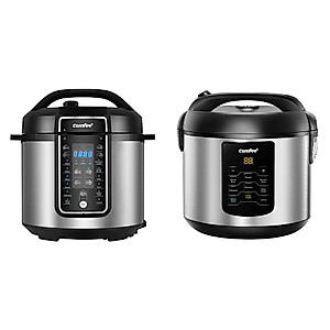 COMFEE’ 6 Quart Pressure Cooker 12-in-1, One Touch Kick-Start Slow Cooker & Rice Cooker, 6-in-1 Stainless Steel Multi Cooker, 2 QT, 8 Cups Cooked(4 Cups Uncooked), Brown Rice, 6 One-Touch Programs