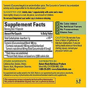 Nature Made Turmeric Curcumin 500 mg, Herbal Supplement for Antioxidant Support, 60 Capsules, 60 Day Supply