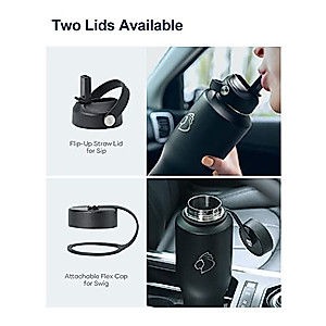 BUZIO 40oz Tumbler with Handle Straw Lid and Flex Lid, 40 oz Insulated Water Bottle Fits in Car Cup Holder, Double Wall Stainless Steel Travel Flask, Keeps Cold for 48 Hrs, Hot for 24 Hrs, Black