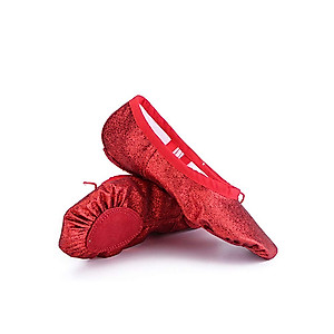 1 Pair Canvas Dance Shoes Shiny Yoga Shoe Full Sole Yoga Shoes Girl Ballet Flats Shoes Kids Glitter Gym Shoes Yoga Flats Sneaker Slippers Dancing Shoes Soles Toddler Foldable Red