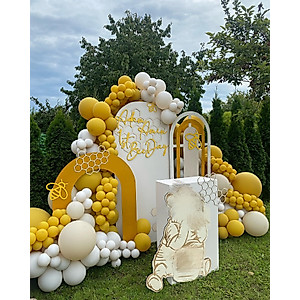 Yelloow Balloon Arch Garland Kit Lemon For Baby Shower Birthday Party Decprations 137pcs Double-Stuffed Layer Bee Brown Gray White