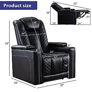 CANMOV Electric Power Recliner Chairs with USB Ports and Cup Holders, Breathable Faux Leather Home Theater Seating Recliner with Hidden Arm Storage, Ambient Lighting, Black
