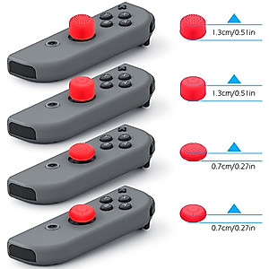 Protective Case Compatible with Nintendo Switch Joy-Con Controller with Thumb Caps, SENHAI 2 Pack Anti-Slip Silicone Grips Covers with 16 Thumb Stick Pads - Black, Blue + Red