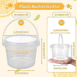 CYEAH 50 Pcs Slime Containers Bulk with Lids and Handles, 10 oz & 16 oz Plastic Storage Bucket Containers, Mini Toy Storage Case for DIY Art Craft, Pigment, Small Tools, Part Material