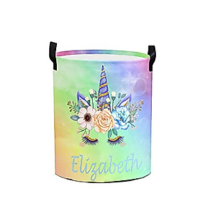 Custom Unicorn Laundry Basket with Name Personalized Baby Laundry Hampers Customized Dirty Clothes Hamper for Boys Girls Collapsible Storage Basket with Handle for Living Room Bedroom