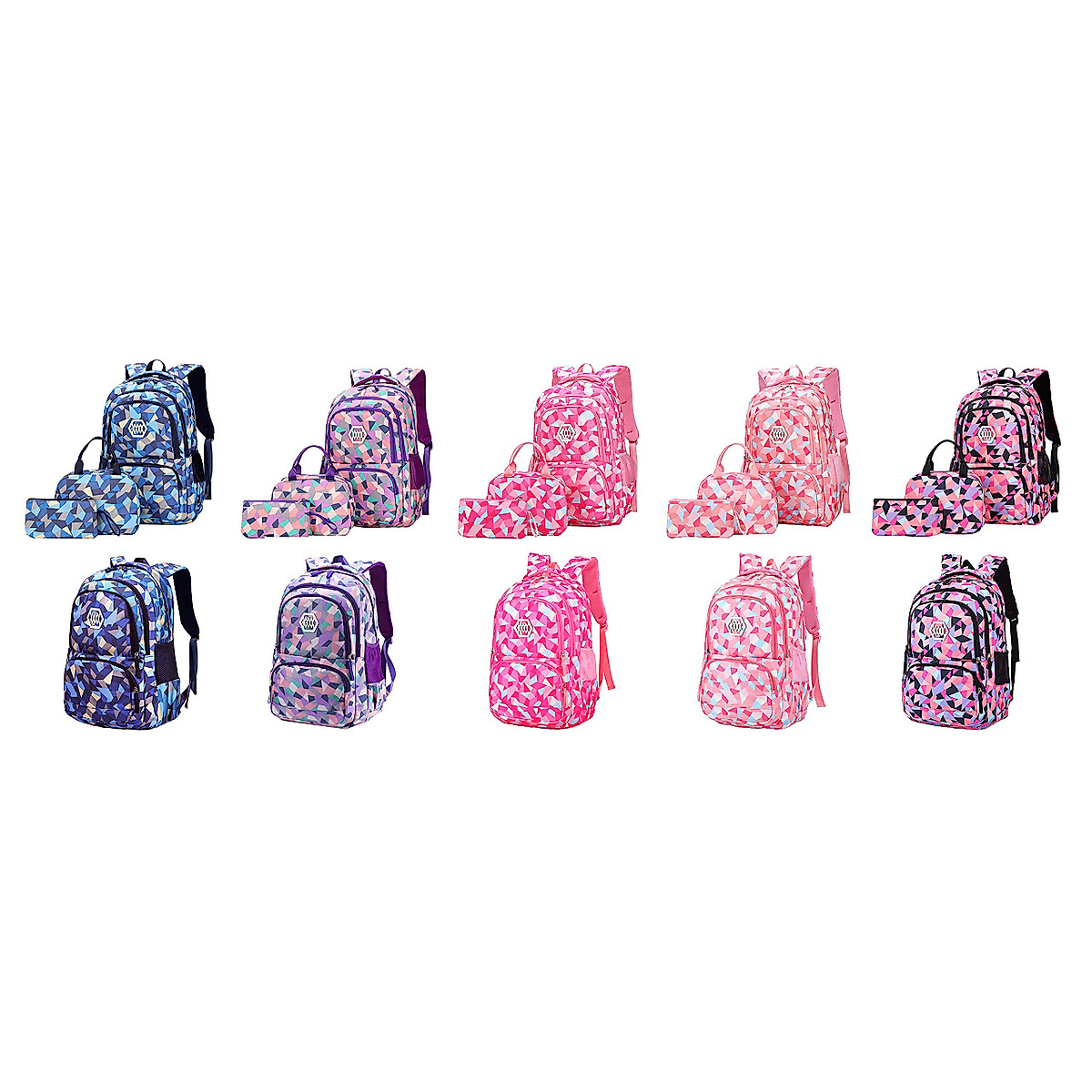 JiaYou Girl Geometric Printed Primary Junior High University School Bag Bookbag Backpack(2# Black,35 L)