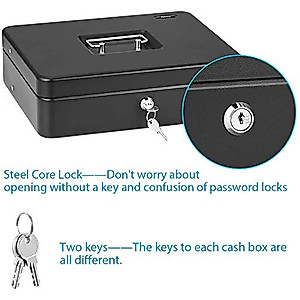 SentrySafe Cash Box with Money Tray and Key Lock, Locking Steel Cash Box, 0.21 Cubic Feet, 3.7 x 11.8 x 9.3 Inches, CB-12