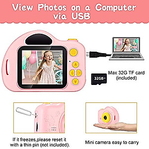 Lanhui Kids Digital Camera Toy - Cute Child Pink Digital Camera 1080 IPS 2 inch HD Mini Camera Toy Selfie Camera for Kids Ideal Birthday, Holiday, Reward Gift for Girls