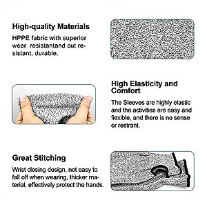 DEYAN Cut Resistant Sleeves, 2 Pairs Level 5 Arm Protection Sleeves with Thumb Hole, 18 inch Extra Long Arm Protectors, Safety Arm Guard for Garden Farm Yard Working, (Black,Grey)