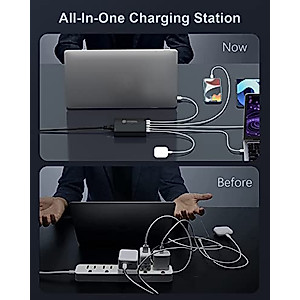 245W USB C Charger,HUNDA GaN PD Fast Charger 5 Ports USB Charger Portable Charging Station Support PD3.1/PPS/QC4+/QC3.0 Compatible with MacBook Pro,Dell XPS,HP,Surface Series,iPhone,ipad,Galaxy etc