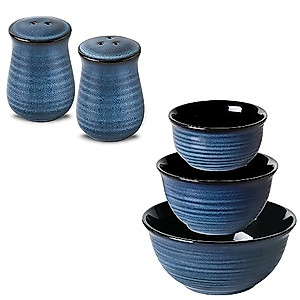 Tikooere Ceramic Bundle - Salt and Pepper Shakers Set and Ceramic Mixing Bowls Set of 3