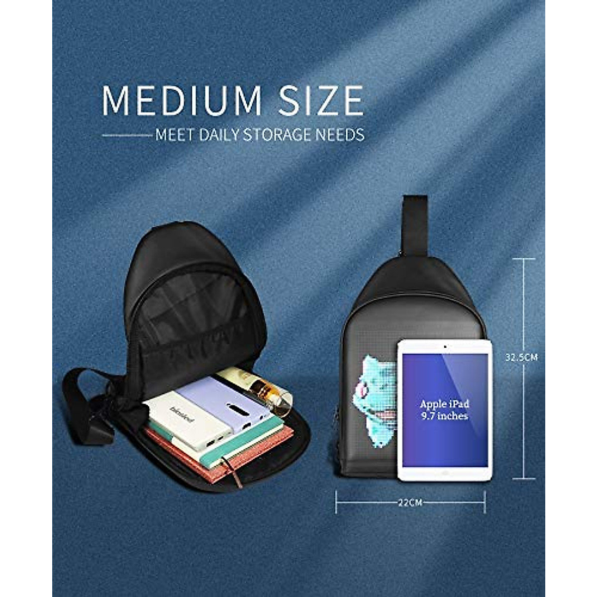 Tesinll DIY Fashion Chest Bag With LED Full-Color Screen,Casual Daypack Backpacks,Fanny Pack,Crossbody Bags for Men.
