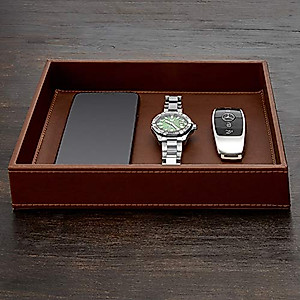 GALLAWAY LEATHER Valet Tray for Men - Nightstand Organizer EDC Tray for Wallet and Keys - Dresser Leather Catchall Dump Key Tray - Bedside Table Tray Organizer Key Bowl for Entryway Table, Dark Brown
