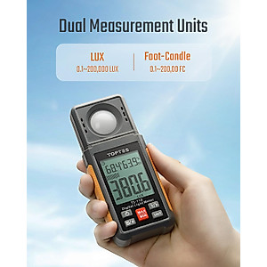 TopTes TS-710 Light Meter, Lux/Foot Candles Meter with 180º Rotating Sensor, 0.1~200,000 Lux Range, Large Backlit Display, Light Meter for Plants, Car Headlights, Home & Office LEDs (Includes Battery)