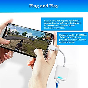 Lightning to Ethernet Adapter, [Compatible with Apple MFi Certified] RJ45 Ethernet LAN Network Adapter, Plug and Play, Supports 100Mbps Ethernet Network with Charge Port, iOS 10.3.3 to iOS 15