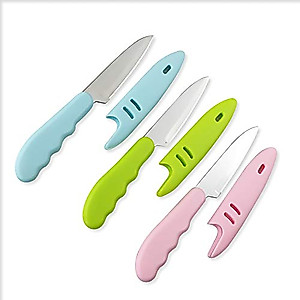 Paring Knife,3 Pieces New Sharp and Durable Fruit Knife, Comfortable Non-slip Handle, with Protective Cover, Suitable for Most Types of Vegetables and Fruits (pink,blue,green)